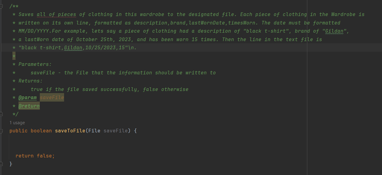 Solved In java, please finish this method ??****Saves all of | Chegg.com