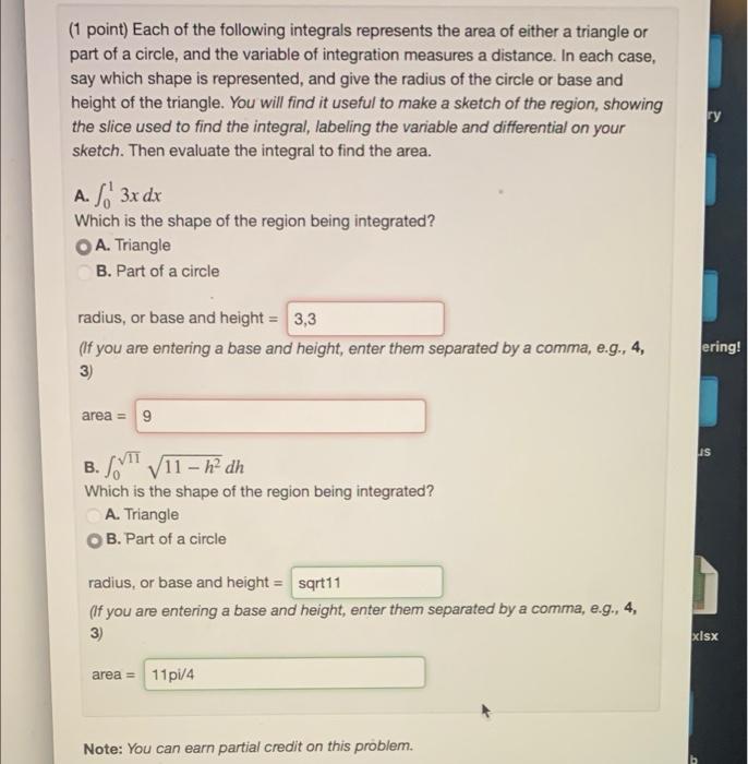 Solved (1 point) Each of the following integrals represents | Chegg.com