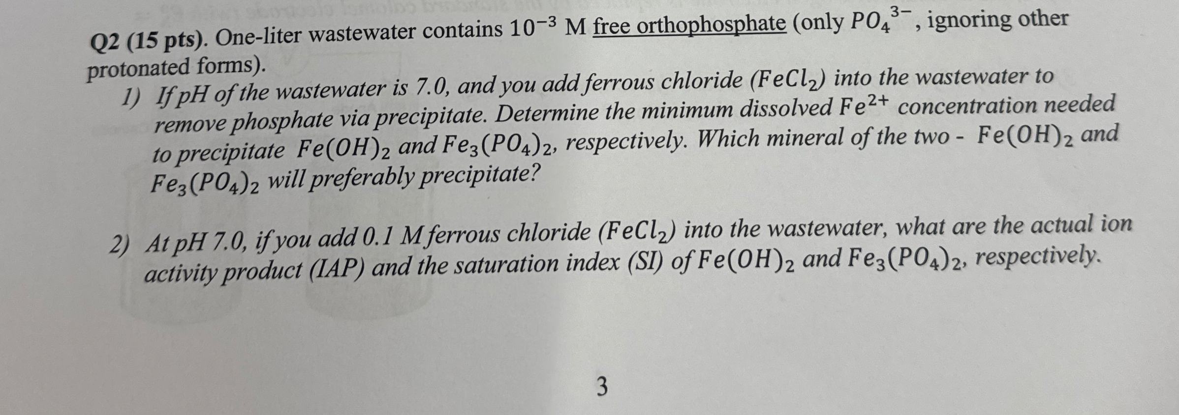 Solved Q2 (15 ﻿pts). ﻿One-liter wastewater contains | Chegg.com