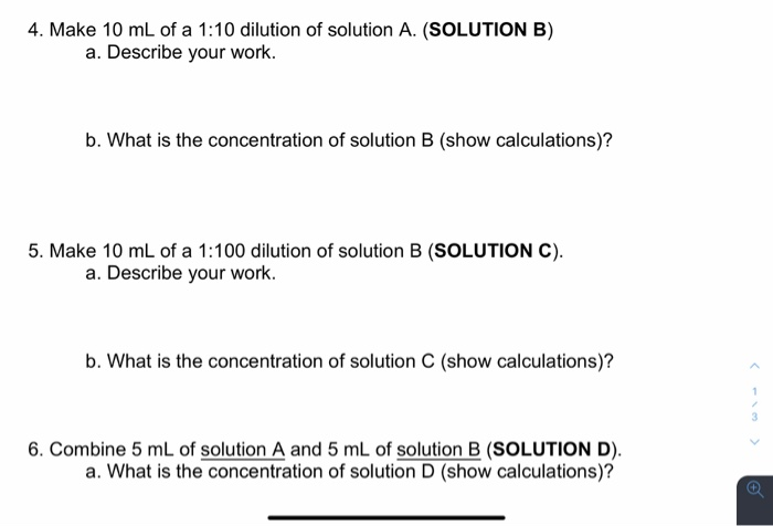 Solved 4. Make 10 mL of a 1:10 dilution of solution A. | Chegg.com