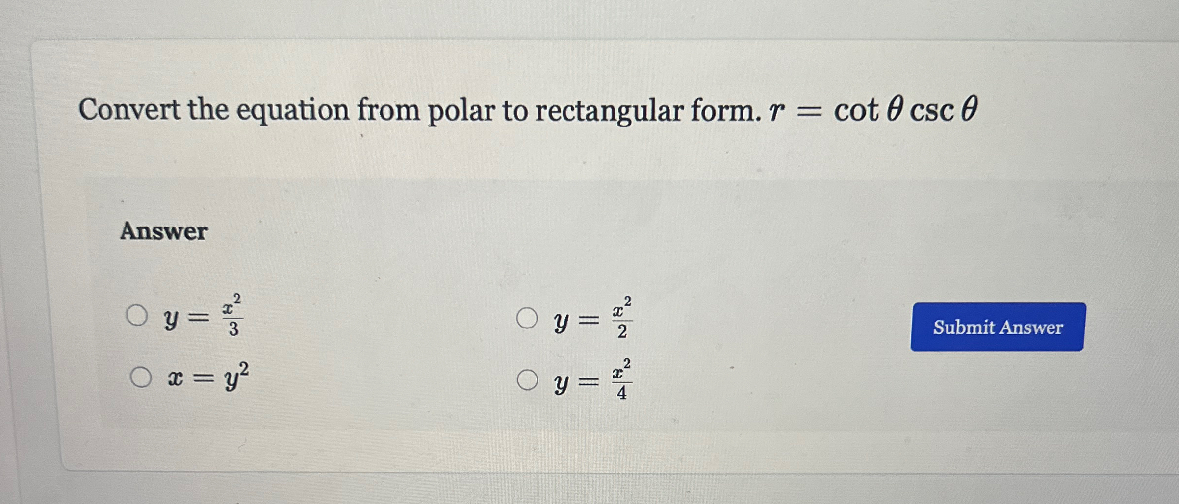 Solved Convert the equation from polar to rectangular form. | Chegg.com