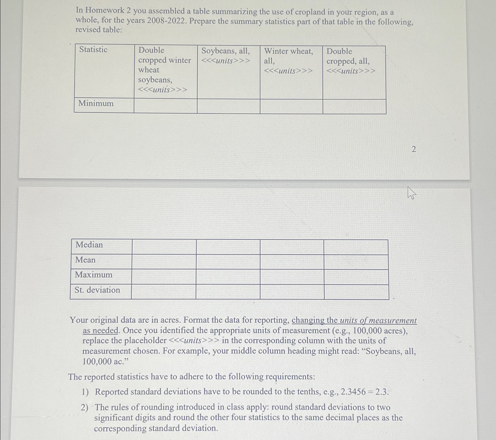 Solved In Homework 2 ﻿you assembled a table summarizing the | Chegg.com
