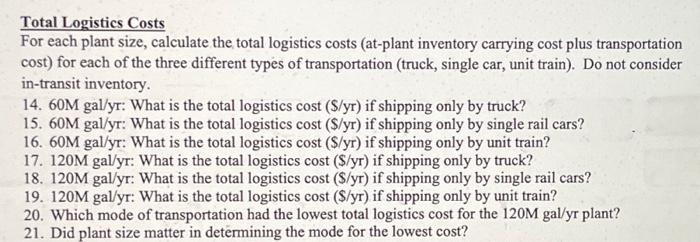 Solved In this exercise, you will evaluate logistics costs | Chegg.com