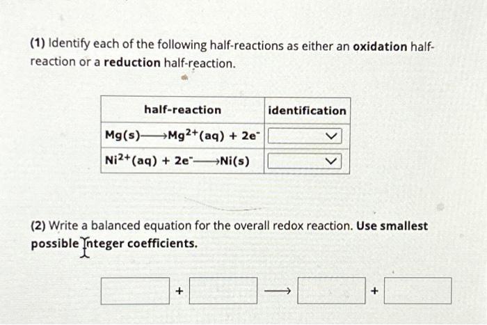 Solved (1) Identify each of the following half-reactions as | Chegg.com