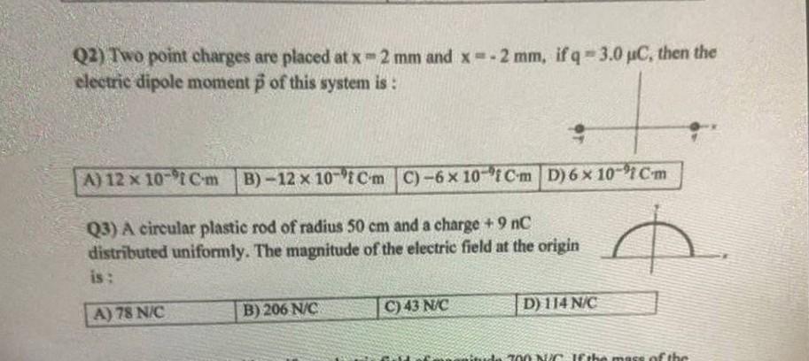 Solved Q2) Two point charges are placed at x=2 mm and x=−2 | Chegg.com