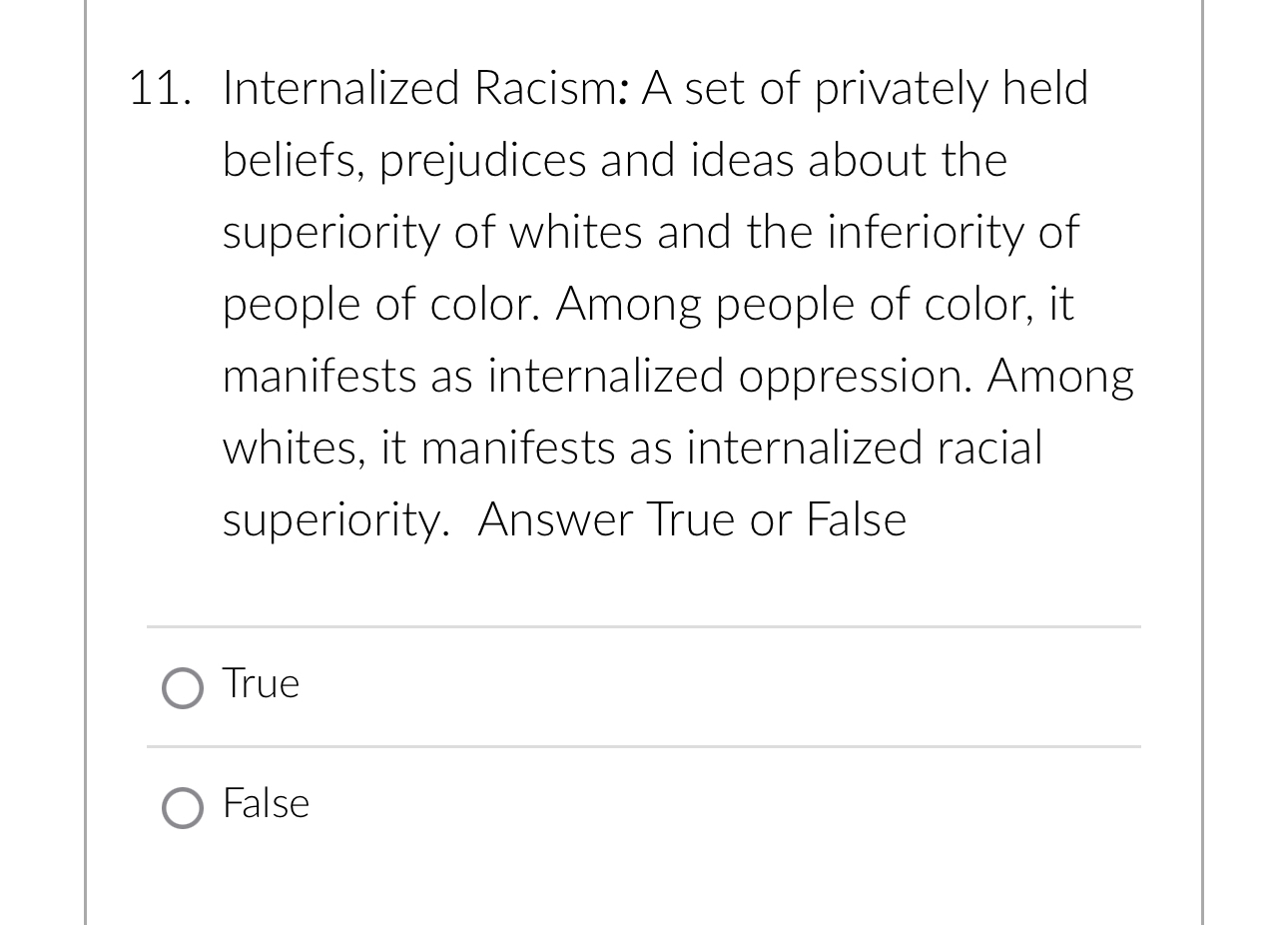 Solved Internalized Racism: A set of privately held beliefs, | Chegg.com