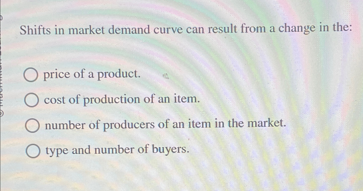 Solved Shifts in market demand curve can result from a | Chegg.com