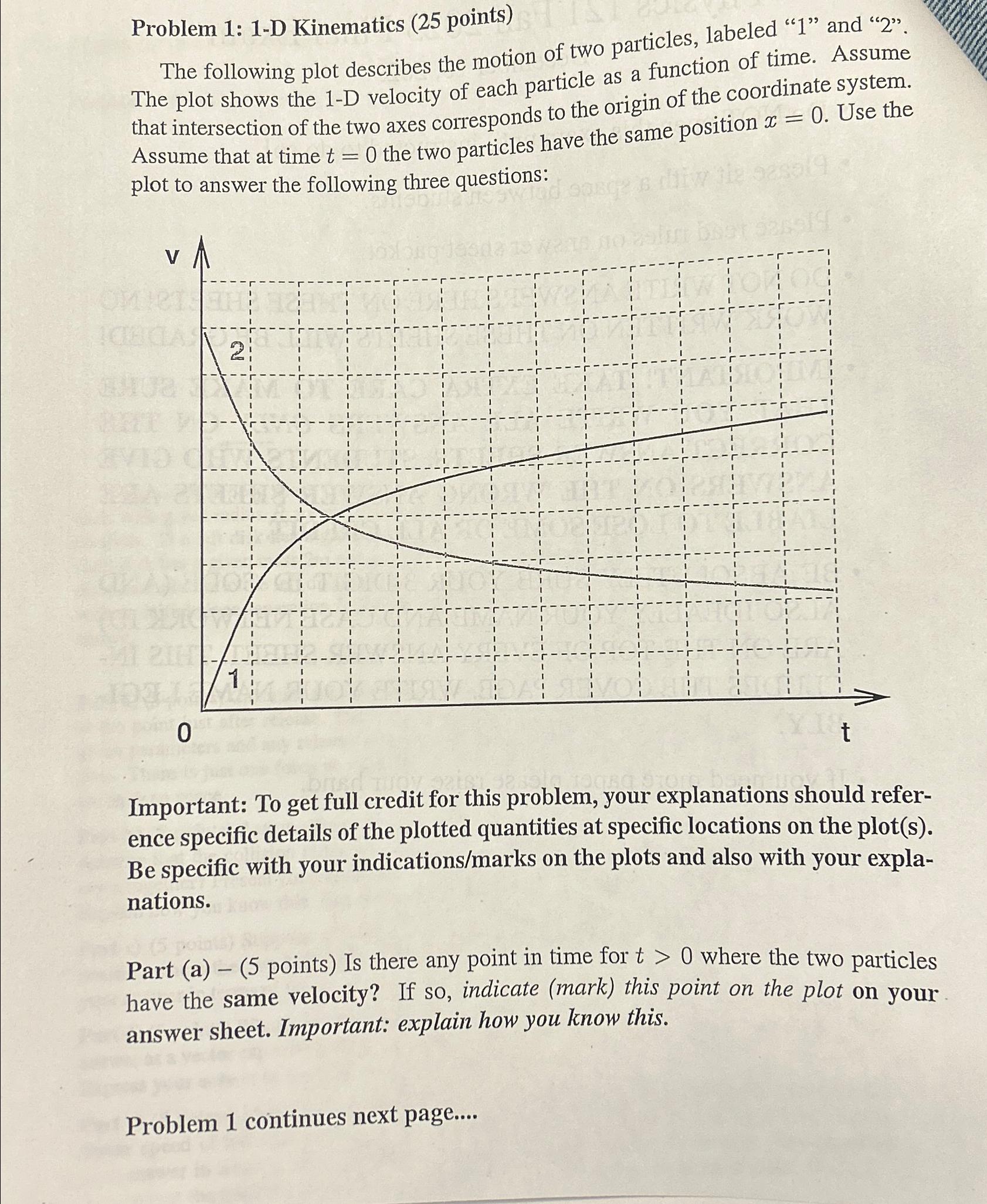 Solved Problem 1: 1-D Kinematics (25 ﻿points)The following | Chegg.com