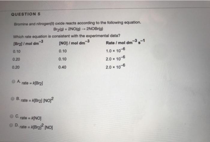 Solved QUESTION 5 Bromine and nitrogen(li) oxide reacts | Chegg.com