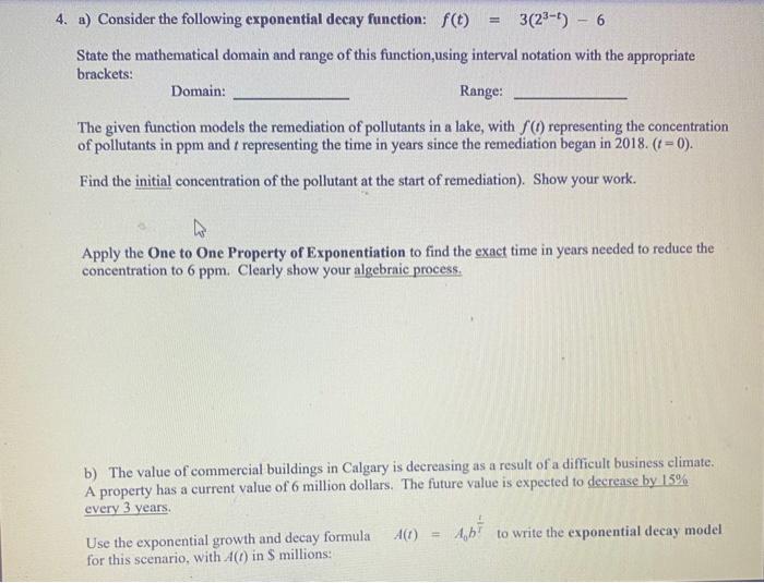 Solved 4. a) Consider the following exponential decay | Chegg.com
