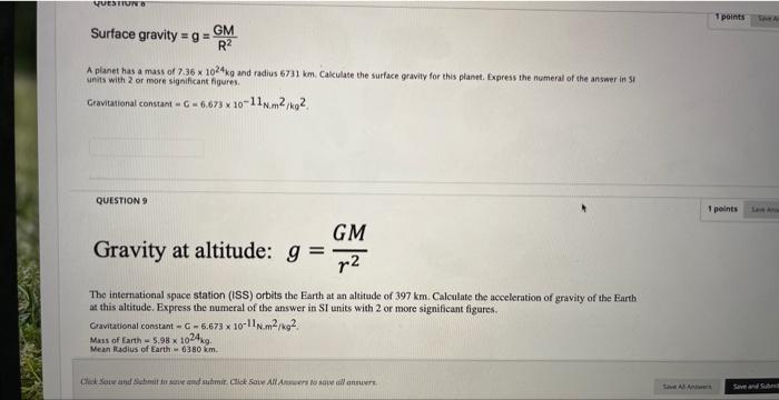 Solved Surface gravity =g=R2GM A planet has a mass of | Chegg.com