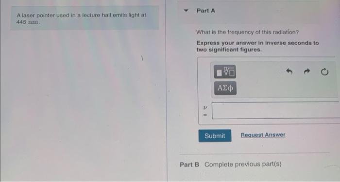 Solved Part A A laser pointer used in a lecture hall emits | Chegg.com