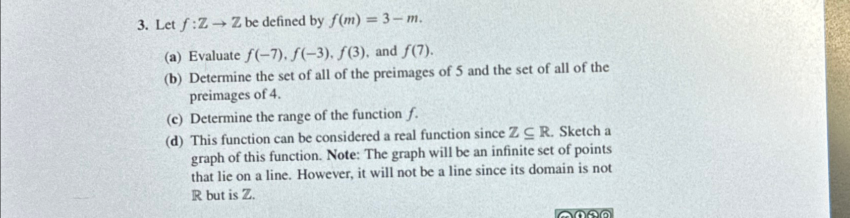 Let f:Z→Z ﻿be defined by f(m)=3-m.(a) ﻿Evaluate | Chegg.com