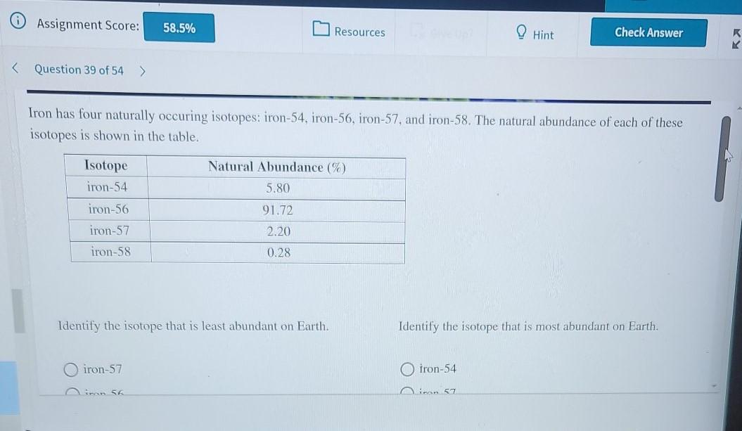 Solved Assignment Score: 58.5% Resources Hint Check Answer
