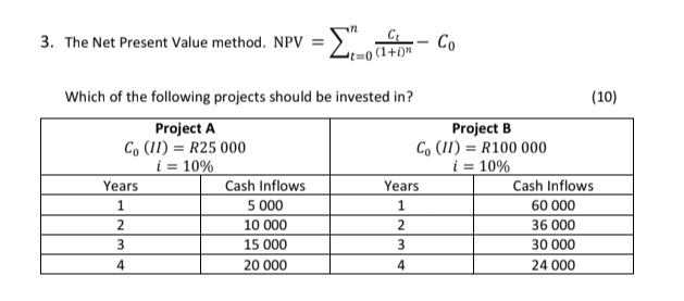 Solved = Σ²2=0 (1 + 3. The Net Present Value method. NPV = | Chegg.com