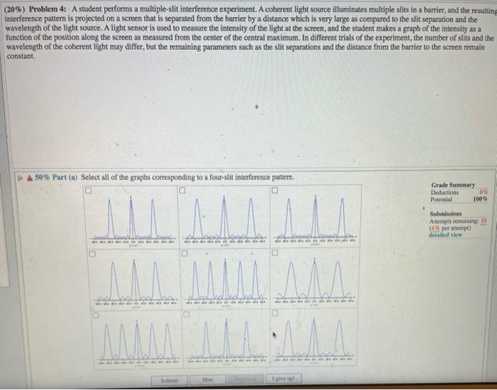 Solved (20\%) Problem 4: A student performs a multiple-slit | Chegg.com