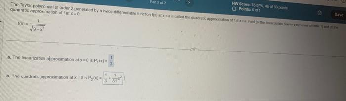 quadratic approximation of f at x=0 f(x)=9−x21 a. The | Chegg.com