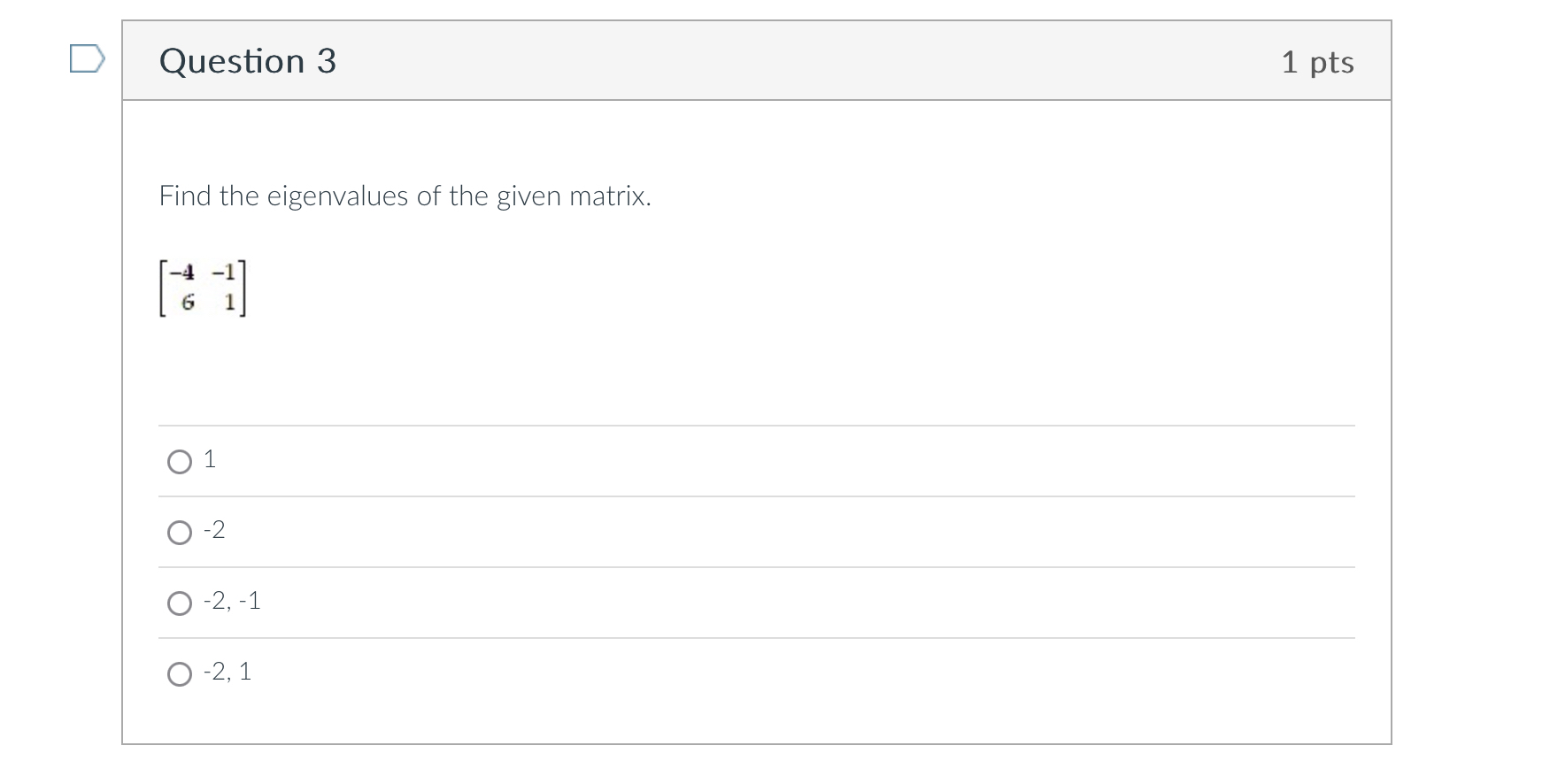 Solved Question 31ptsFind the eigenvalues of the given | Chegg.com
