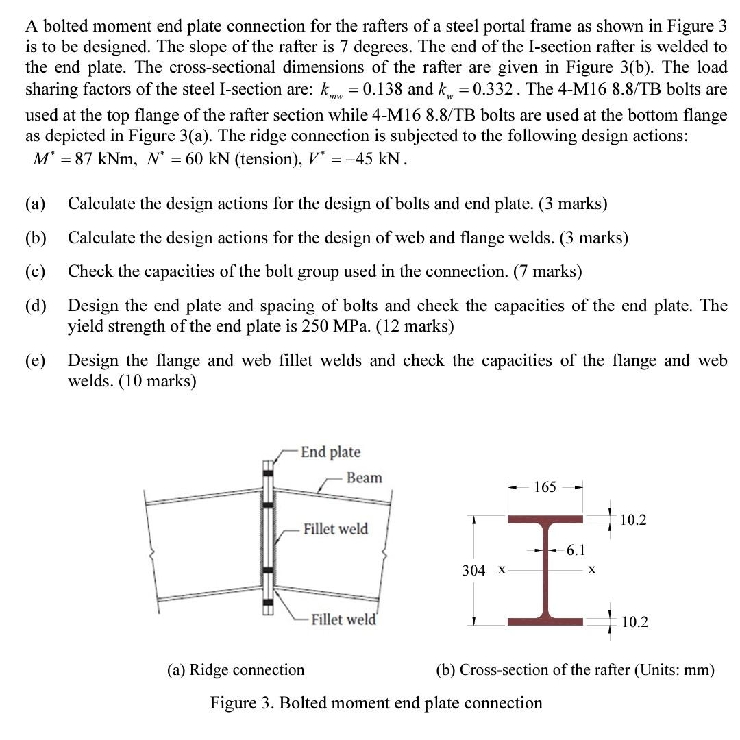 Solved = A bolted moment end plate connection for the | Chegg.com