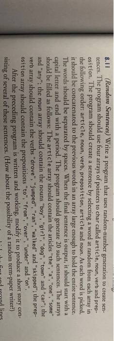 Solved 8.11. (Random Sentences) Write a program that uses | Chegg.com