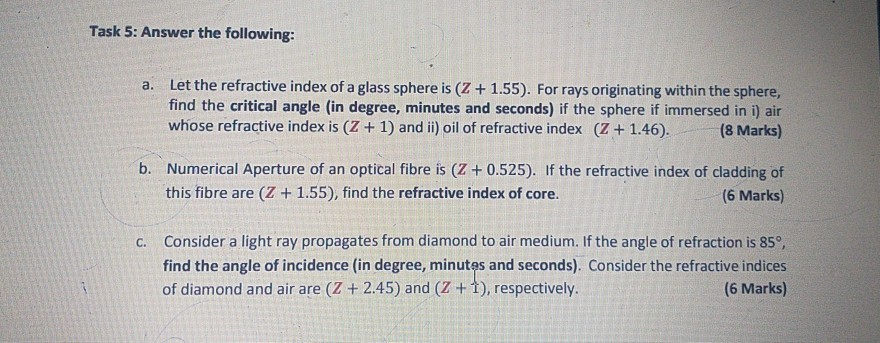Solved Task 5: Answer the following: a. Let the refractive | Chegg.com