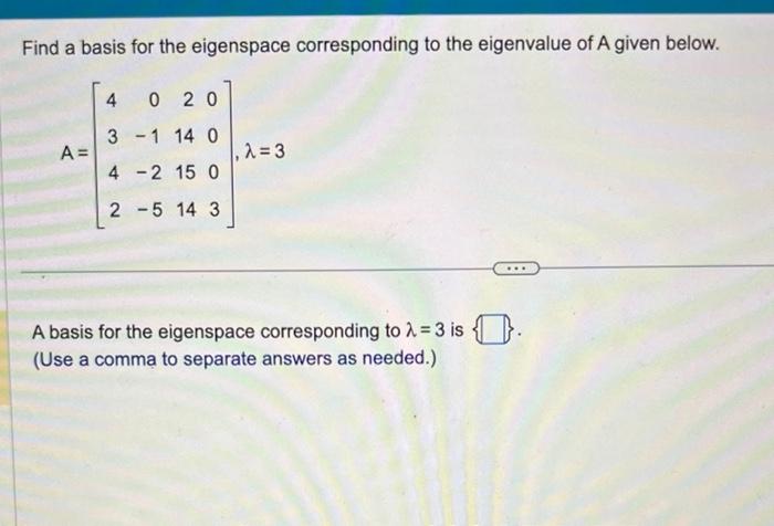 Solved Find a basis for the eigenspace corresponding to the | Chegg.com
