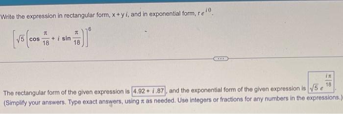 Solved Write the expression in rectangular form, x+yi, and | Chegg.com