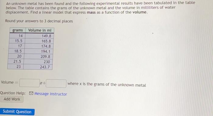 Solved An unknown metal has been found and the following | Chegg.com