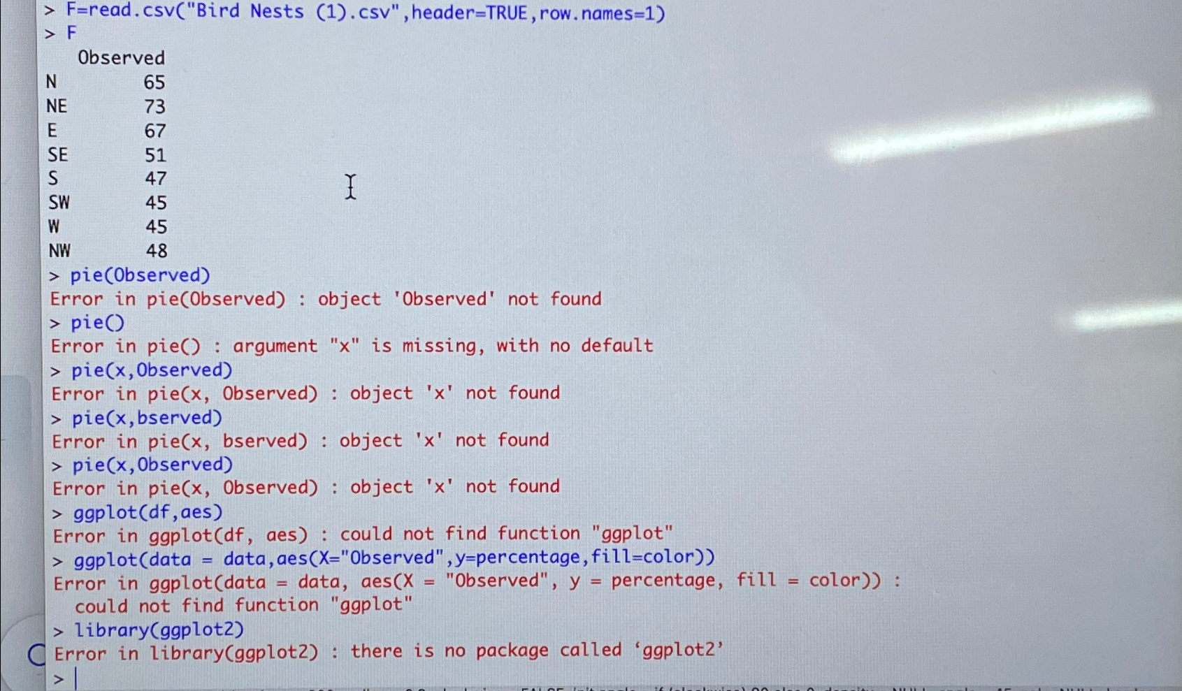 >F= ﻿read.csv("Bird Nests (1).csv", ﻿header=TRUE, | Chegg.com