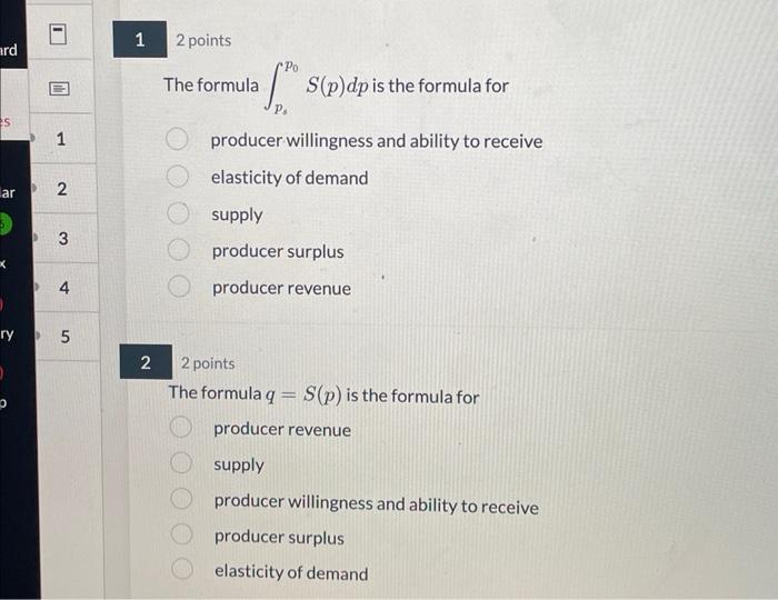 Solved The formula ∫psp0S(p)dp is the formula for producer | Chegg.com
