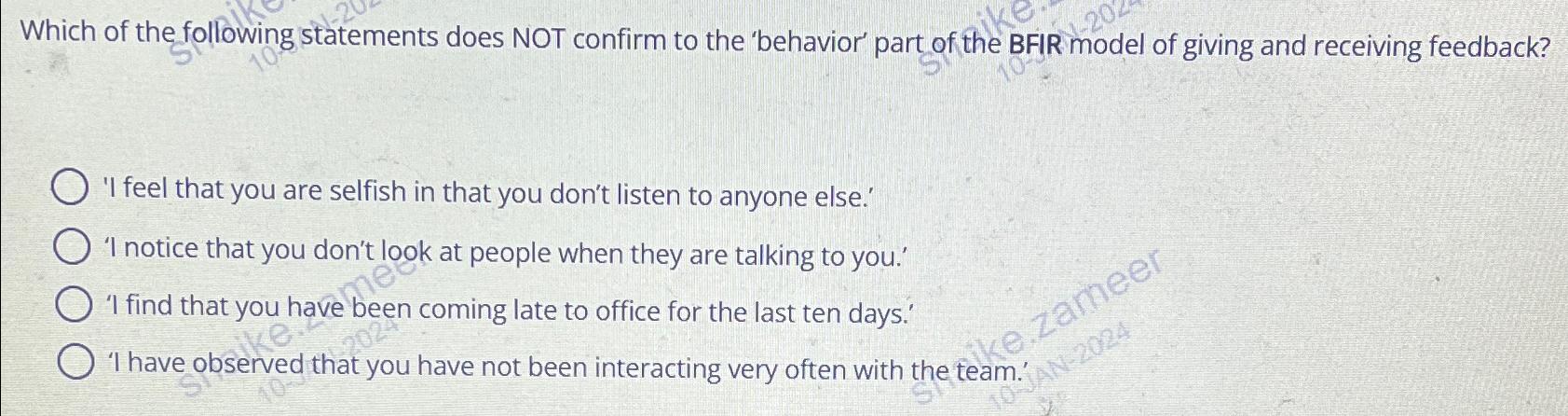 Solved Which of the following statements does NOT confirm to | Chegg.com