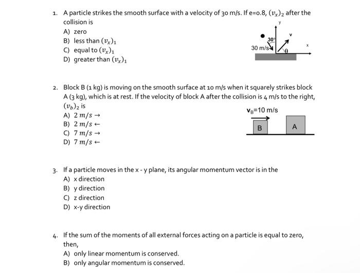 Solved 1. A particle strikes the smooth surface with a | Chegg.com