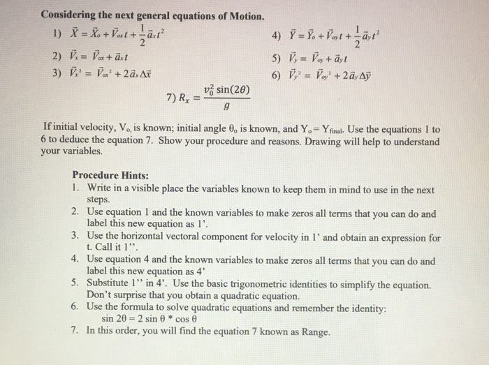 Solved Considering the next general equations of Motion. 1) | Chegg.com