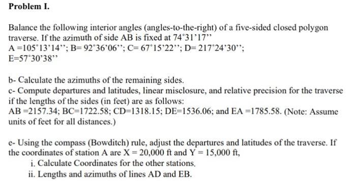 Solved HW2-Traverse Computations Problem I. Balance the | Chegg.com