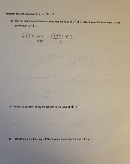 Solved Problem 2: For the function f(x)=3x2+2d) ﻿Use the | Chegg.com