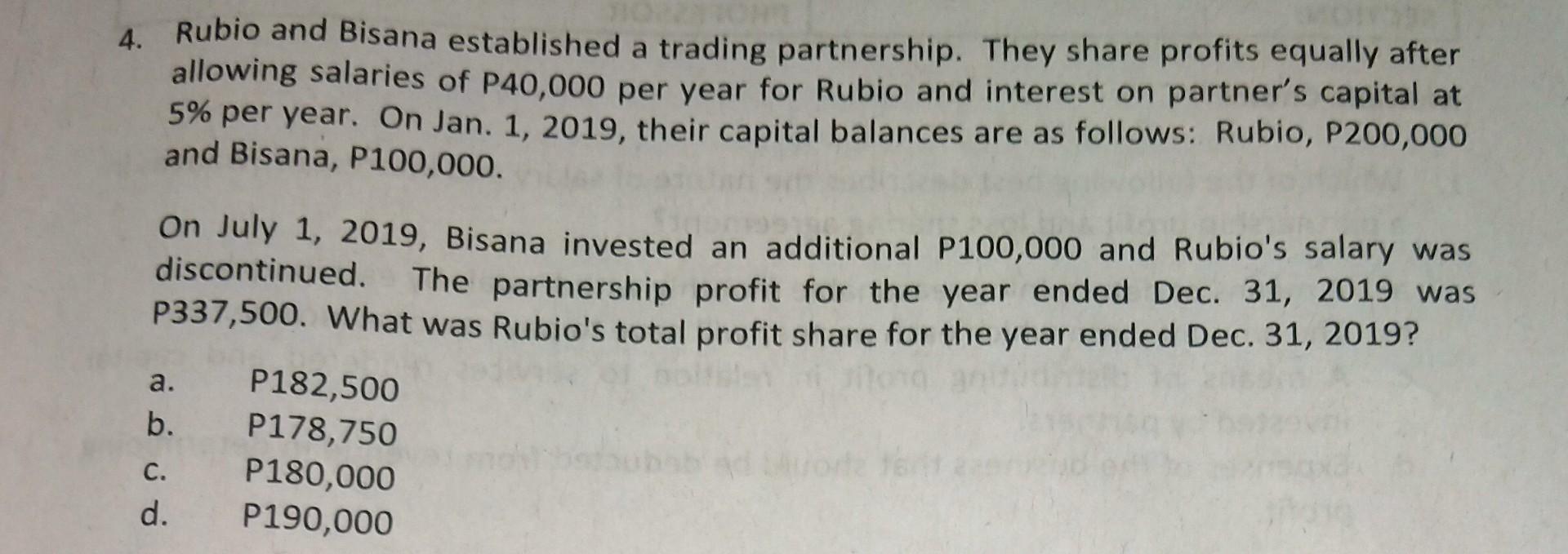 Solved 4. Rubio and Bisana established a trading | Chegg.com