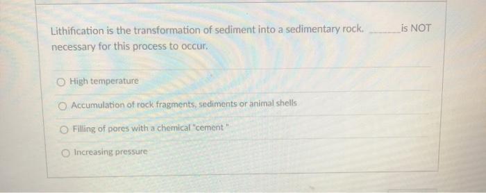 Solved is NOT Lithification is the transformation of | Chegg.com
