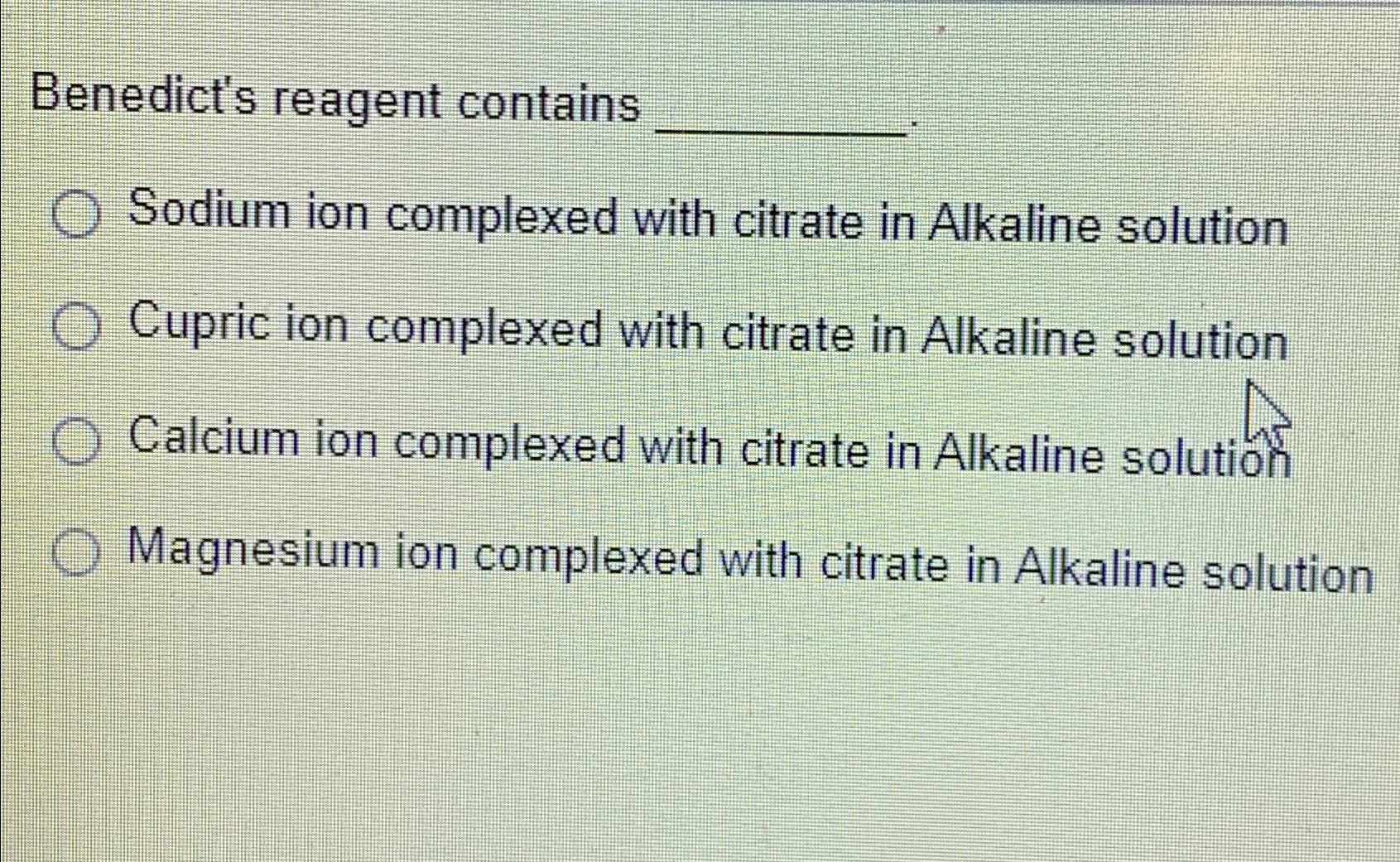 Solved Benedict's reagent containsSodium ion complexed with | Chegg.com