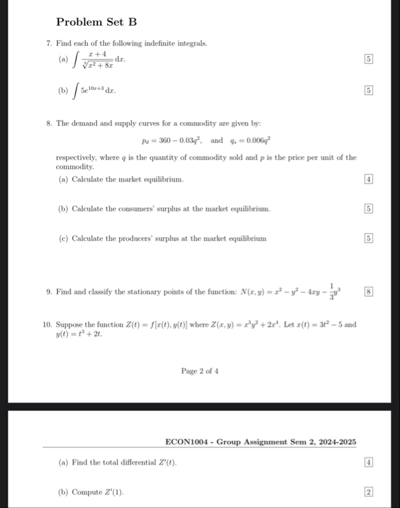 Solved Problem Set B7. ﻿Find each of the following | Chegg.com
