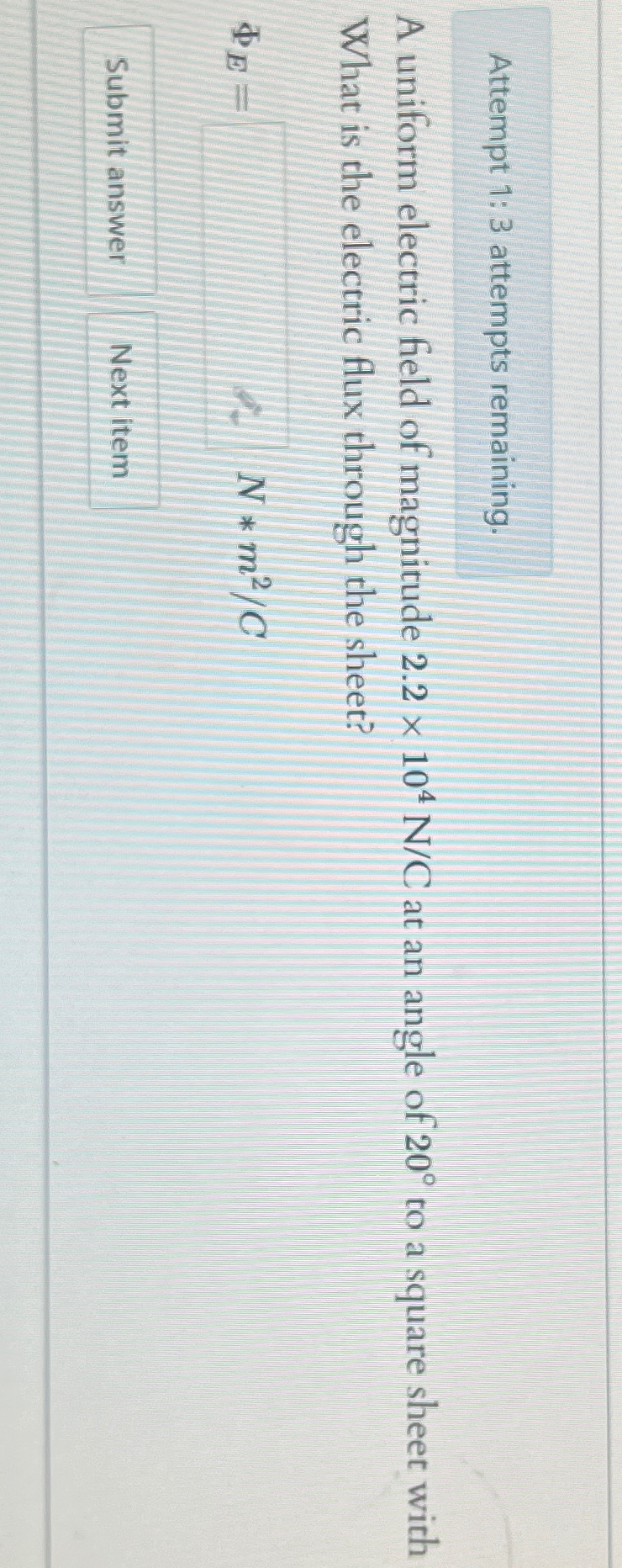 Solved Attempt 1:3 ﻿attempts remaining.A uniform electric | Chegg.com