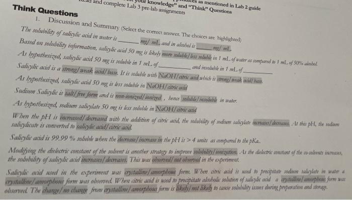Solved as mentioned in Lab 2 guide knowledge" and "Think" | Chegg.com