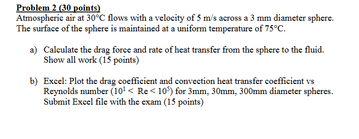 Solved Problem 2 ( 30 ﻿points)Atmospheric air at 30°C ﻿flows | Chegg.com