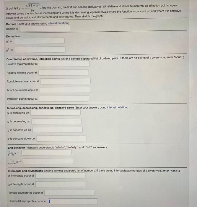 Solved (1 point) Find the inflection points and local | Chegg.com