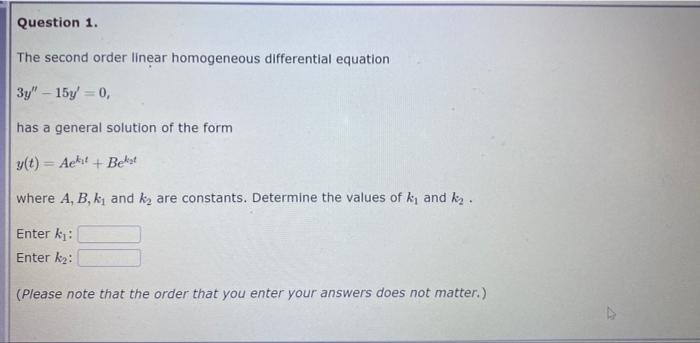 Solved The second order linear homogeneous differential | Chegg.com