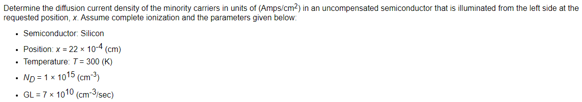 Solved Determine the diffusion current density of the | Chegg.com