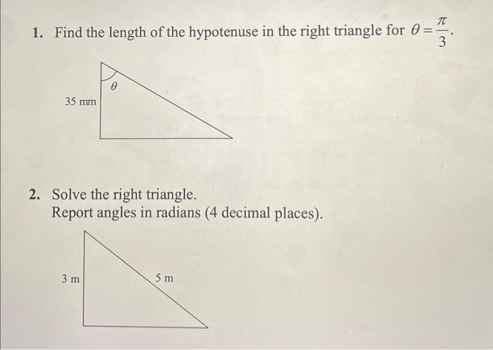 Solved 1. Find the length of the hypotenuse in the right | Chegg.com