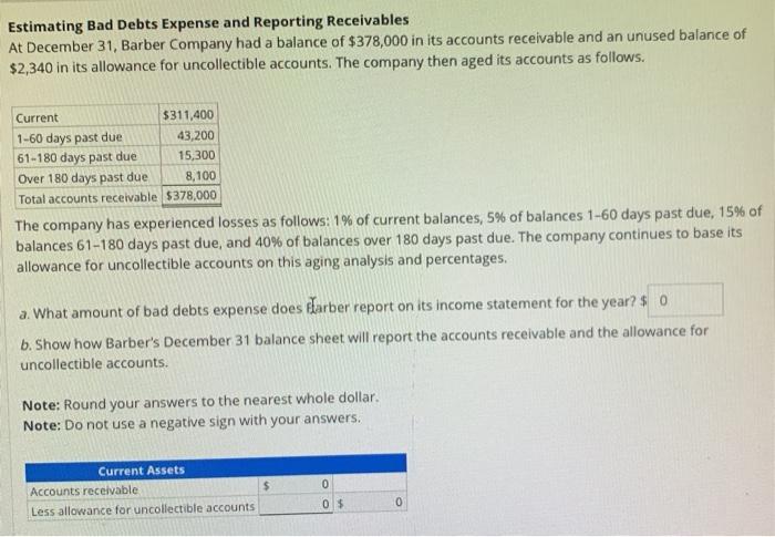 Solved Estimating Bad Debts Expense and Reporting | Chegg.com
