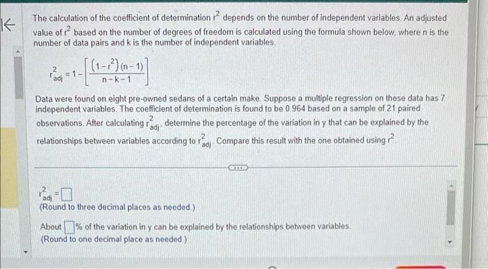 Solved The calculation of the coefficient of determination | Chegg.com