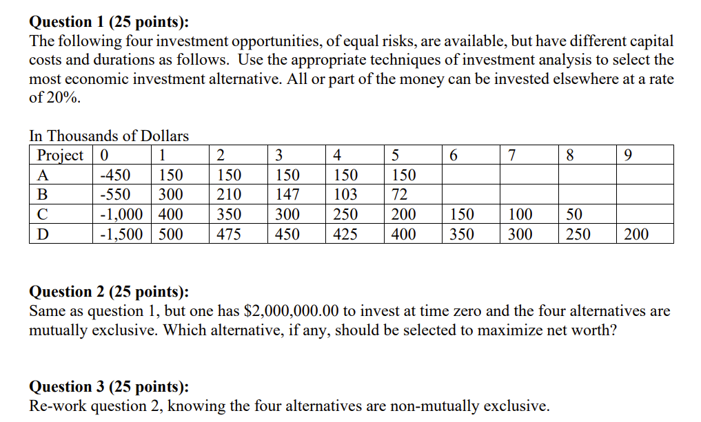 Solved Question 1 (25 ﻿points): The following four | Chegg.com