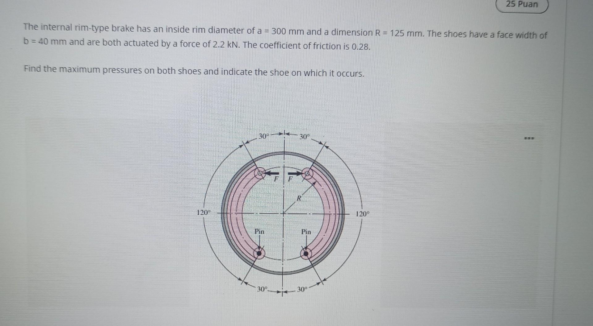 Solved The internal rim-type brake has an inside rim | Chegg.com